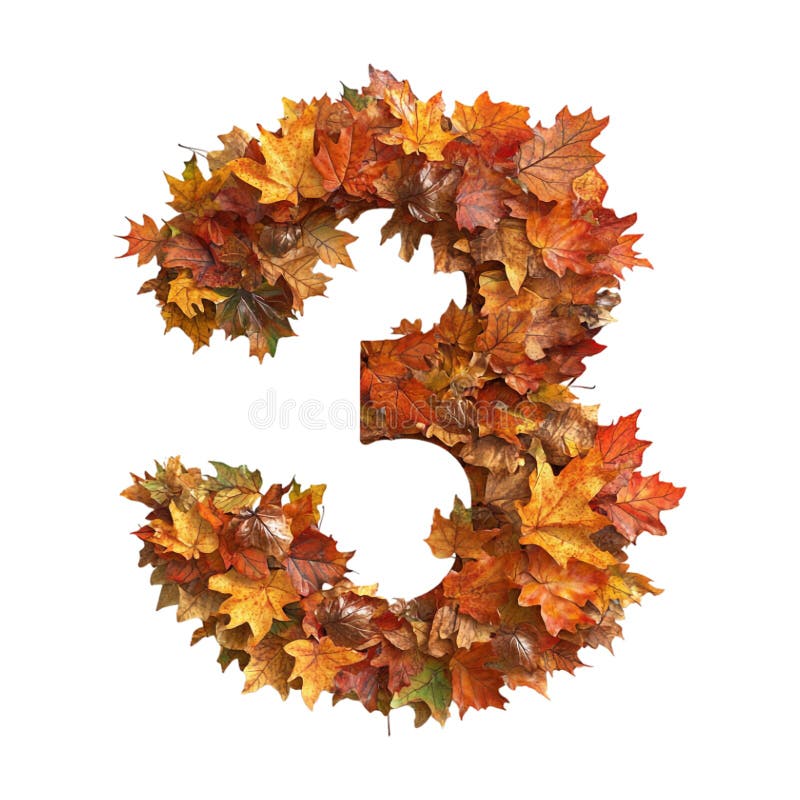 3D Rendering of a Alphabet Number 3 Made with Autumn Leaves on ...