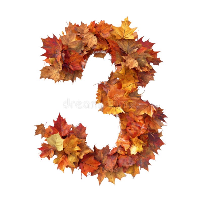 3D Rendering of a Alphabet Number 3 Made with Autumn Leaves on ...