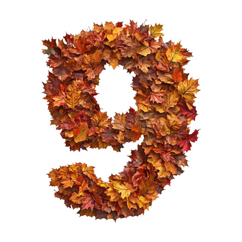 3D Rendering of a Alphabet Number 9 Made with Autumn Leaves on ...