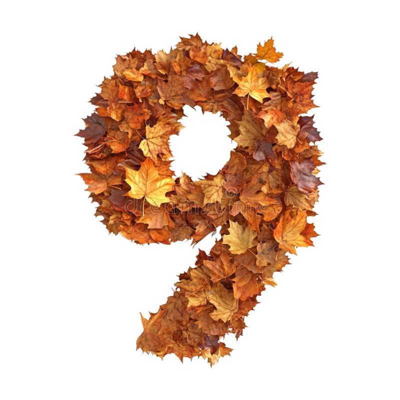 3D Rendering of a Alphabet Number 9 Made with Autumn Leaves on ...