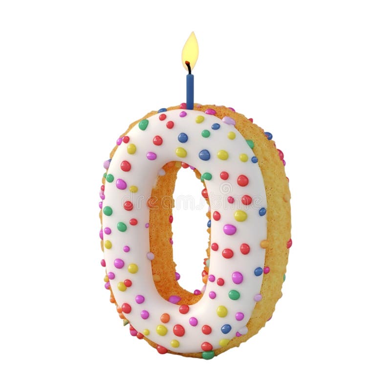 3D Rendering of a Alphabet Number 0 Made with Birthday Cake with Candle ...