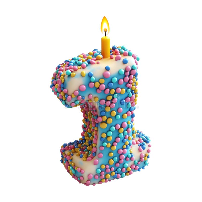 3D Rendering of a Alphabet Number 1 Made with Birthday Cake with Candle ...