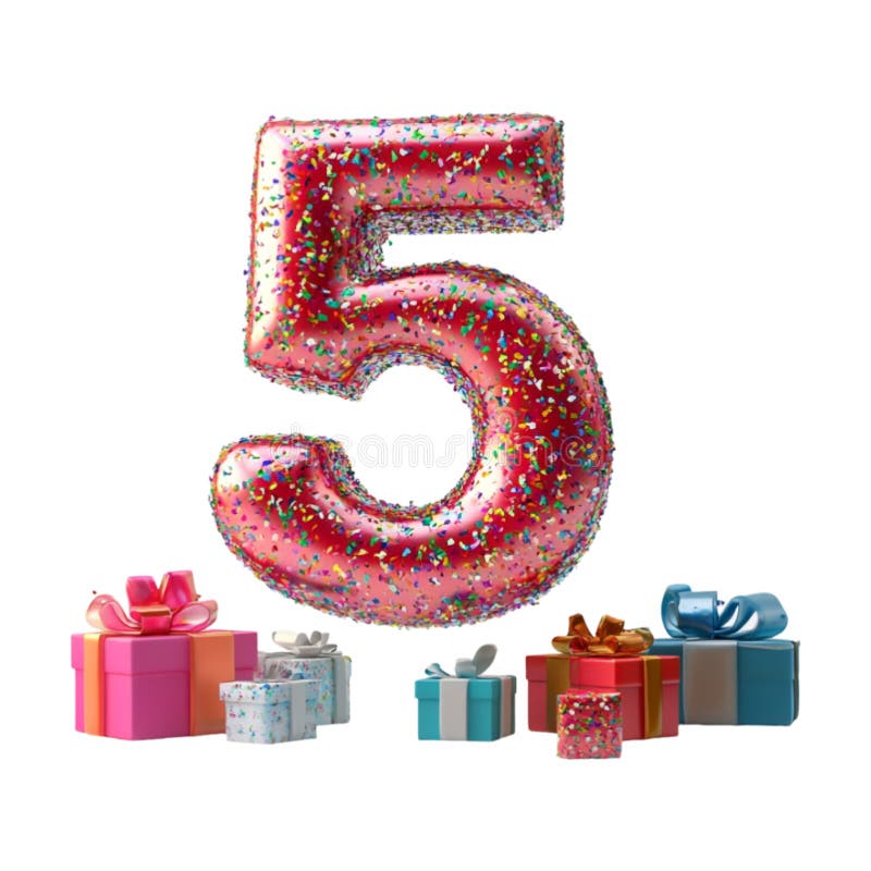 3D Rendering of a Alphabet Number 5 Made with Birthday Concept Gift ...