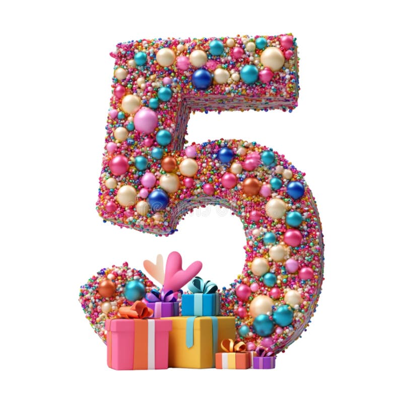 3D Rendering of a Alphabet Number 5 Made with Birthday Concept Gift ...