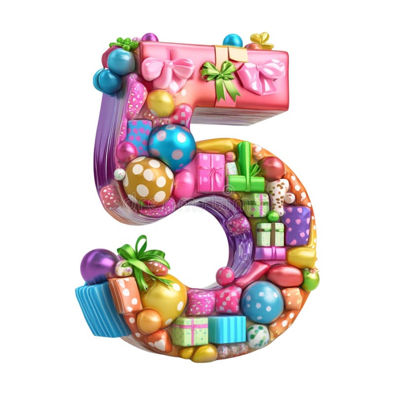 3D Rendering of a Alphabet Number 5 Made with Birthday Concept Gift ...