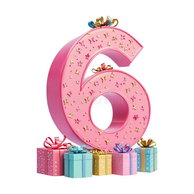 3D Rendering of a Alphabet Number 6 Made with Birthday Concept Gift ...