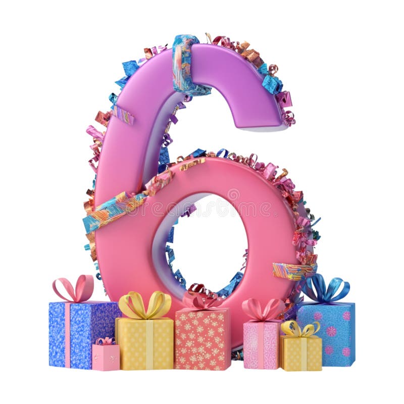 3D Rendering of a Alphabet Number 6 Made with Birthday Concept Gift ...
