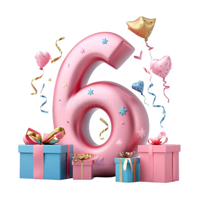 3D Rendering of a Alphabet Number 6 Made with Birthday Concept Gift ...