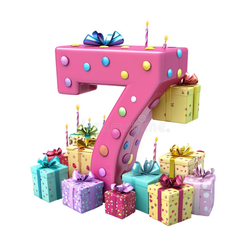 3D Rendering of a Alphabet Number 7 Made with Birthday Concept Gift ...