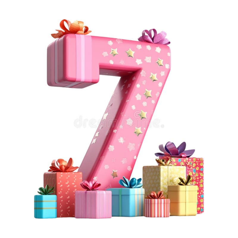 3D Rendering of a Alphabet Number 7 Made with Birthday Concept Gift ...