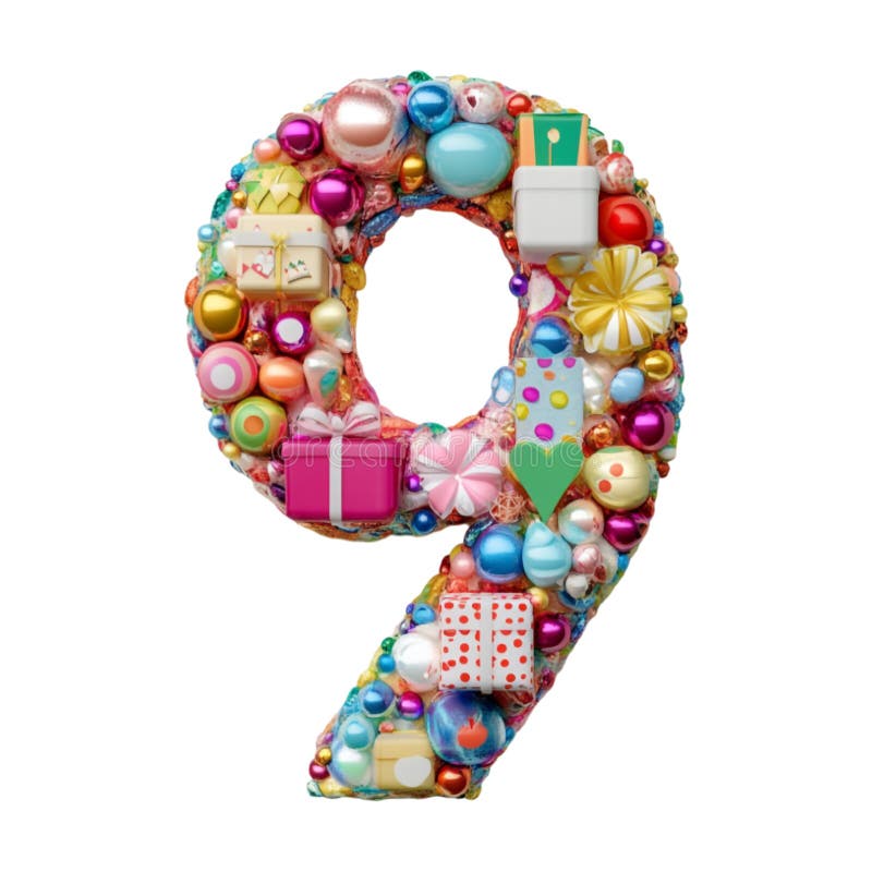3D Rendering of a Alphabet Number 9 Made with Birthday Concept Gift ...