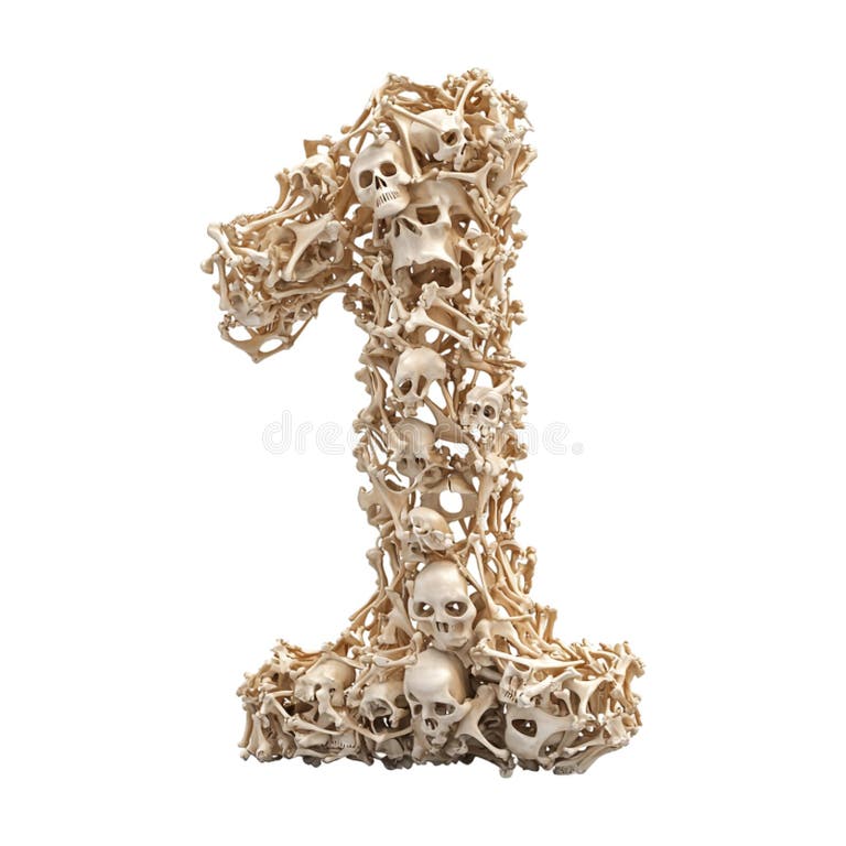 3D Rendering of a Alphabet Number 1 Made with Bones on Transparent ...