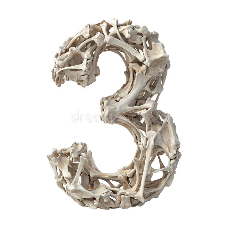 3D Rendering of a Alphabet Number 3 Made with Bones on Transparent ...