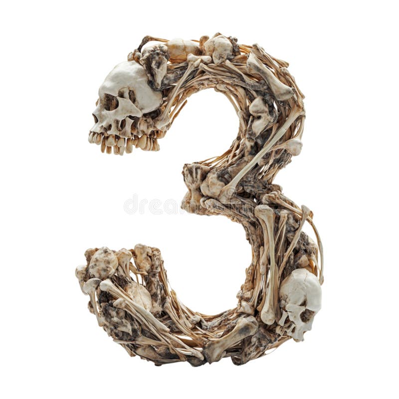 3D Rendering of a Alphabet Number 3 Made with Bones on Transparent ...
