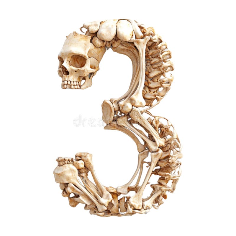 3D Rendering of a Alphabet Number 3 Made with Bones on Transparent ...