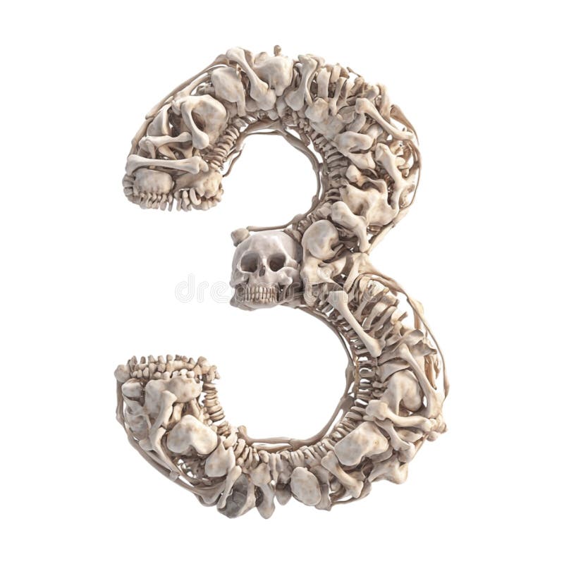 3D Rendering of a Alphabet Number 3 Made with Bones on Transparent ...
