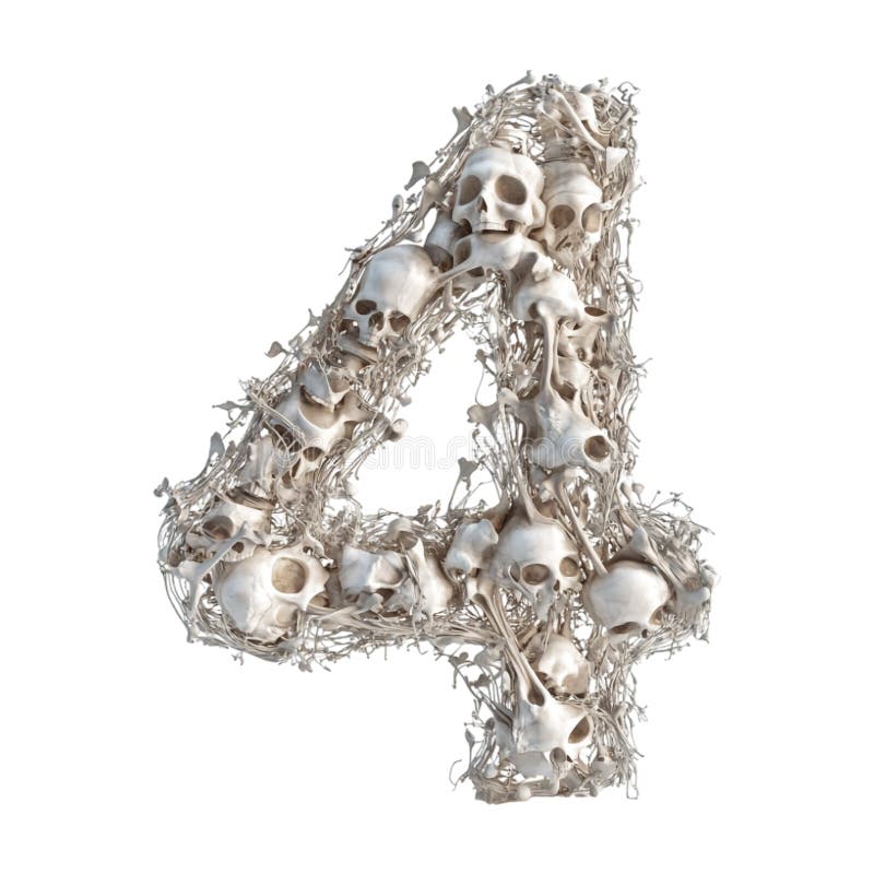 3D Rendering of a Alphabet Number 4 Made with Bones on Transparent ...