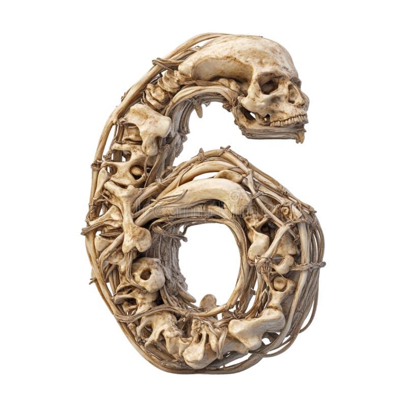 3D Rendering of a Alphabet Number 6 Made with Bones on Transparent ...