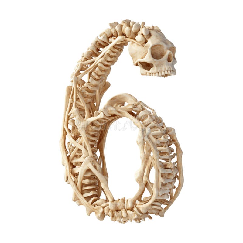 3D Rendering of a Alphabet Number 6 Made with Bones on Transparent ...