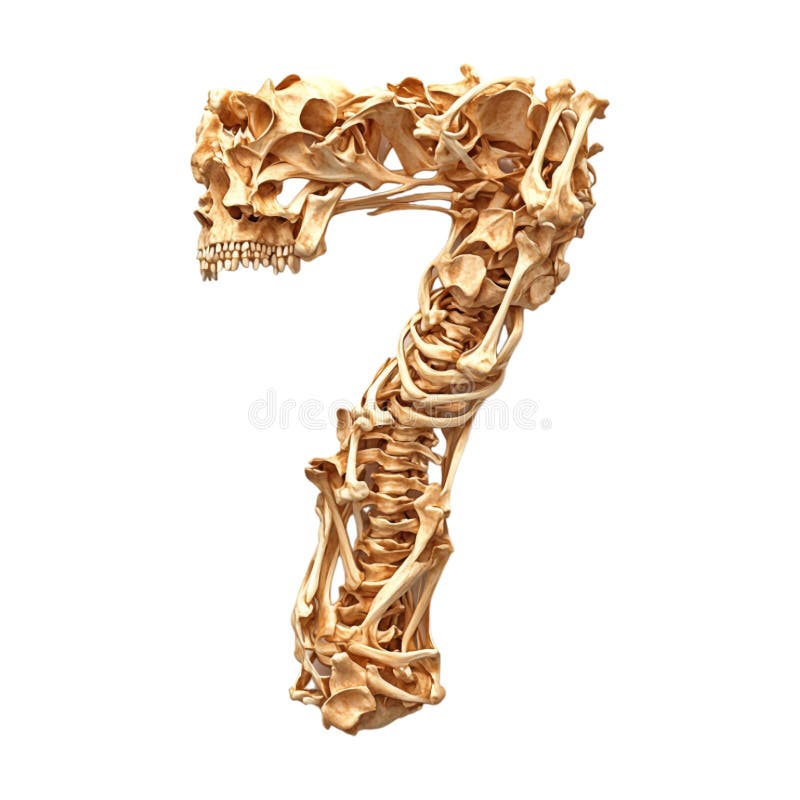 3D Rendering of a Alphabet Number 7 Made with Bones on Transparent ...