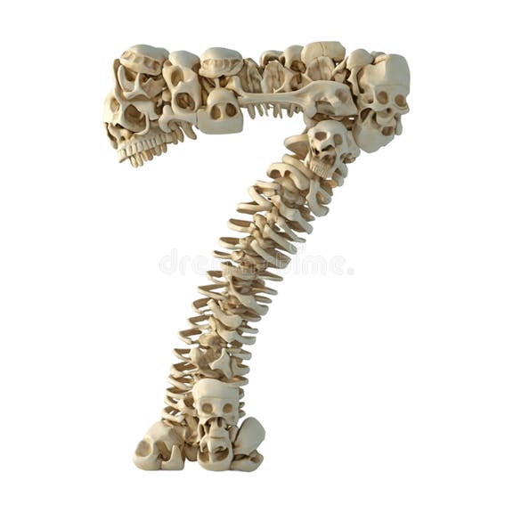 3D Rendering of a Alphabet Number 7 Made with Bones on Transparent ...