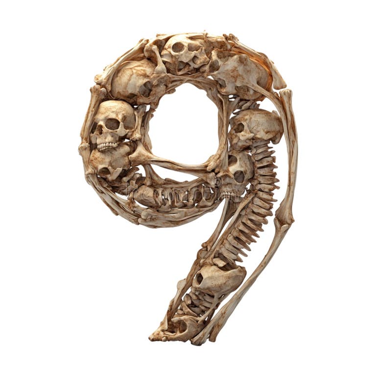 3D Rendering of a Alphabet Number 9 Made with Bones on Transparent ...