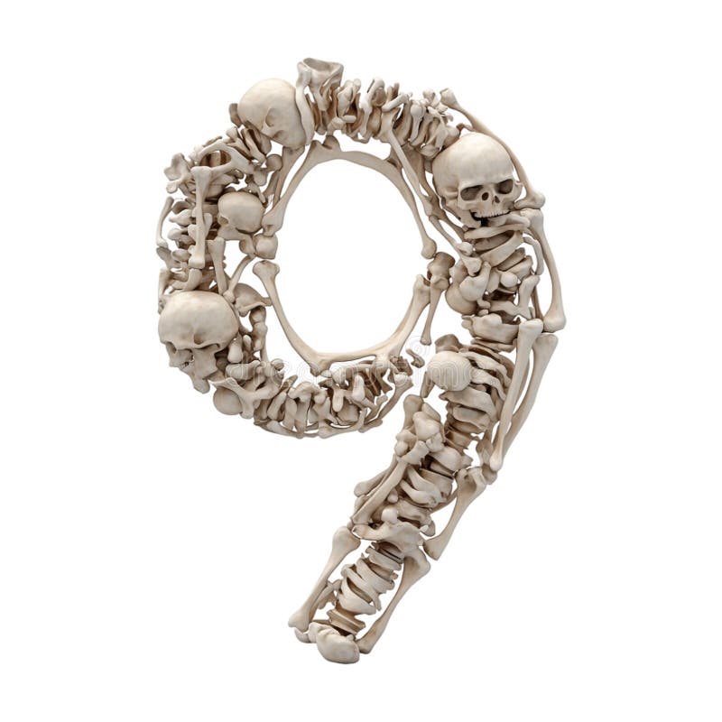 3D Rendering of a Alphabet Number 9 Made with Bones on Transparent ...