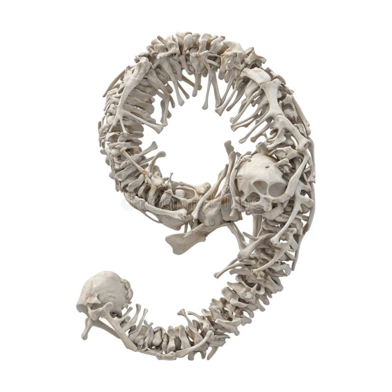 3D Rendering of a Alphabet Number 9 Made with Bones on Transparent ...