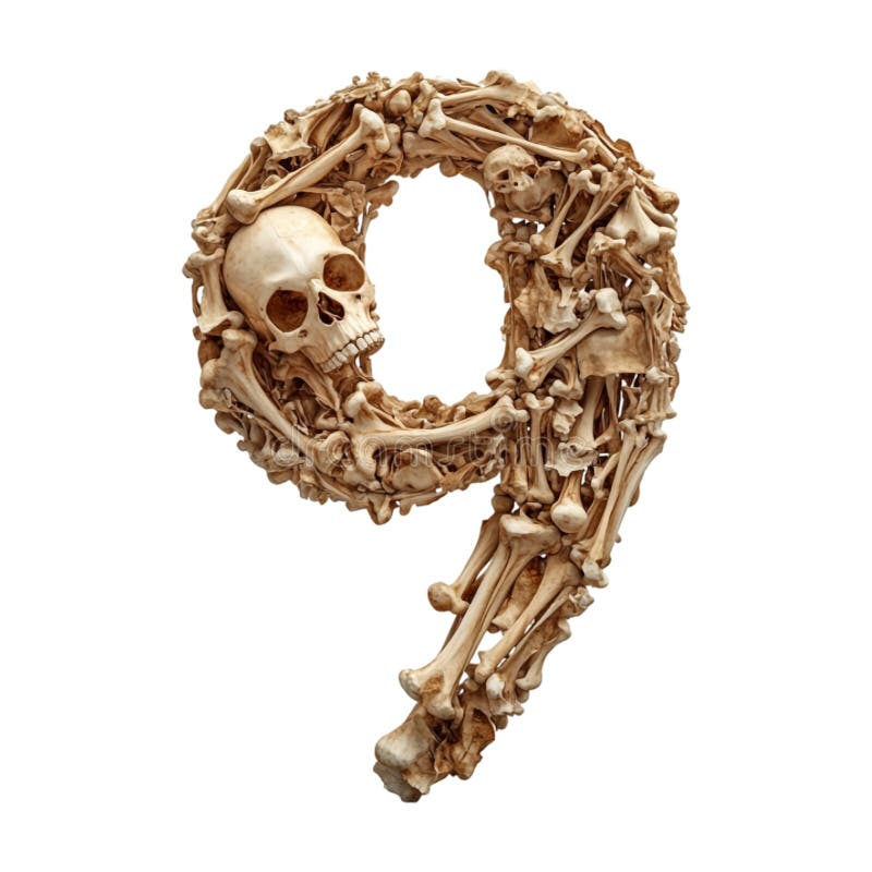 3D Rendering of a Alphabet Number 9 Made with Bones on Transparent ...