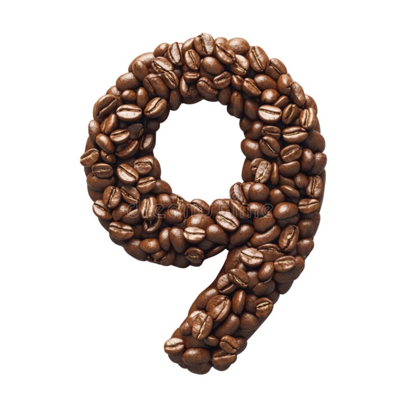 3D Rendering of a Alphabet Number 9 Made with Coffee Beans on ...