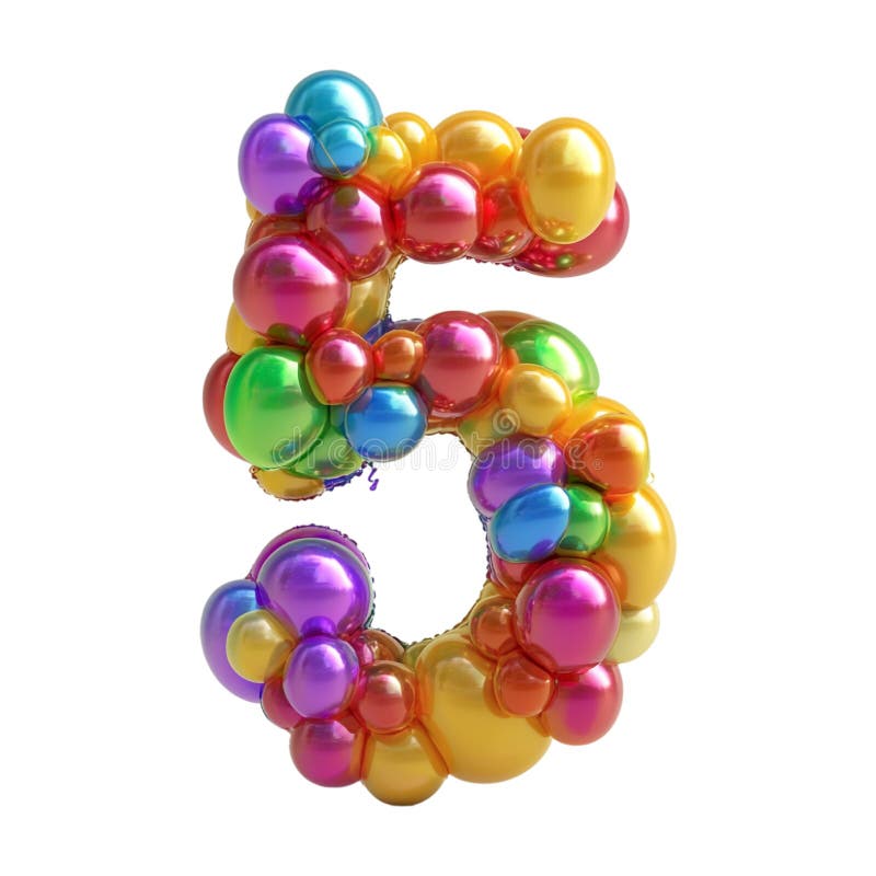 3D Rendering of a Alphabet Number 5 Made with Colorful Balloons on ...