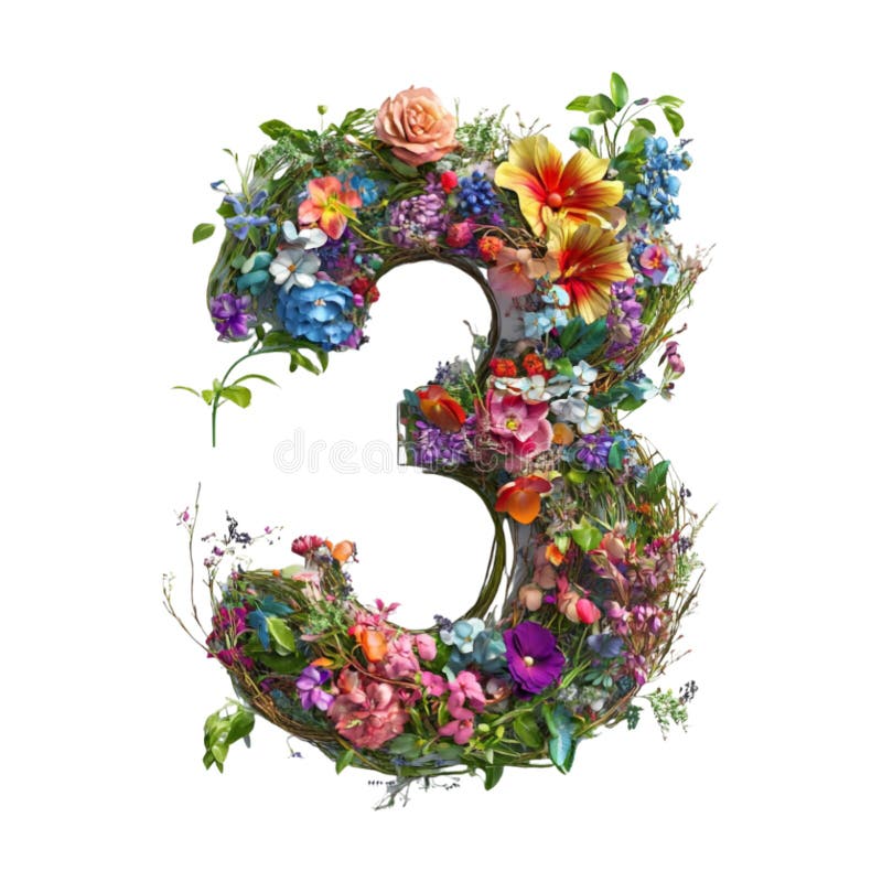 3D Rendering of a Alphabet Number 3 Made with Colorful Floral on ...