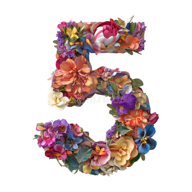 3D Rendering of a Alphabet Number 5 Made with Colorful Floral on ...