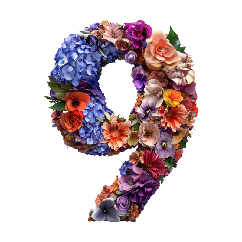 3D Rendering of a Alphabet Number 9 Made with Colorful Floral on ...
