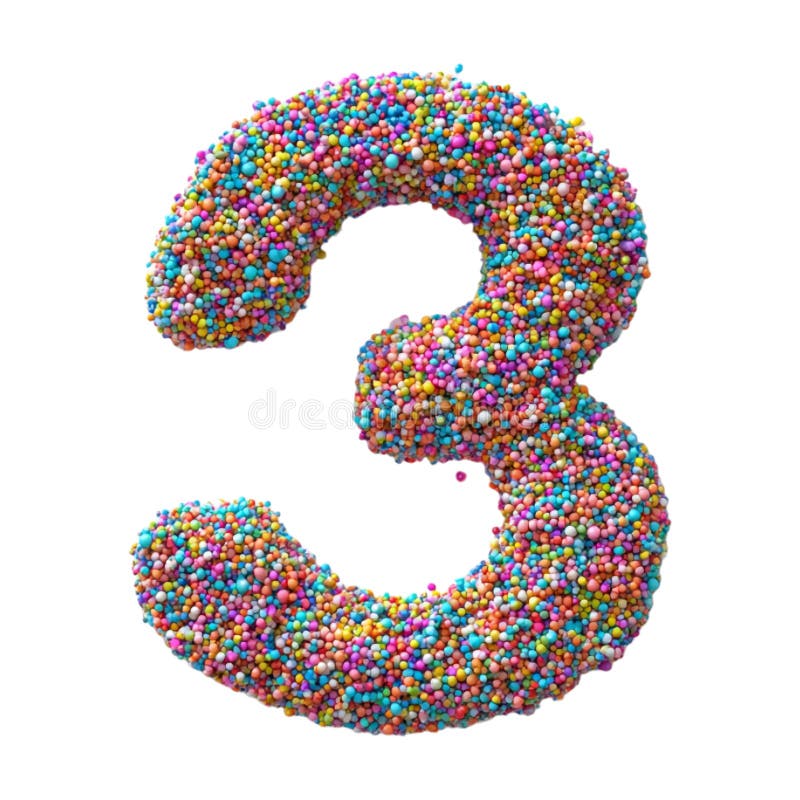 3D Rendering of a Alphabet Number 3 Made with Colorful Sprinkles on ...