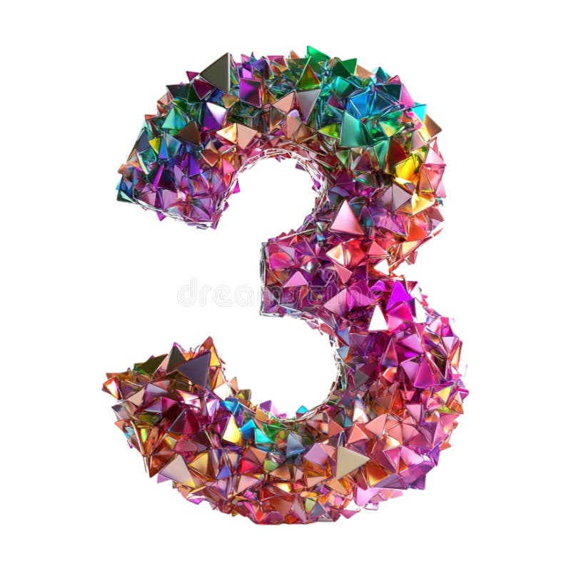 3D Rendering of a Alphabet Number 3 Made with Colorful Triangles on ...