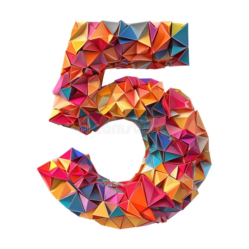 3D Rendering of a Alphabet Number 5 Made with Colorful Triangles on ...