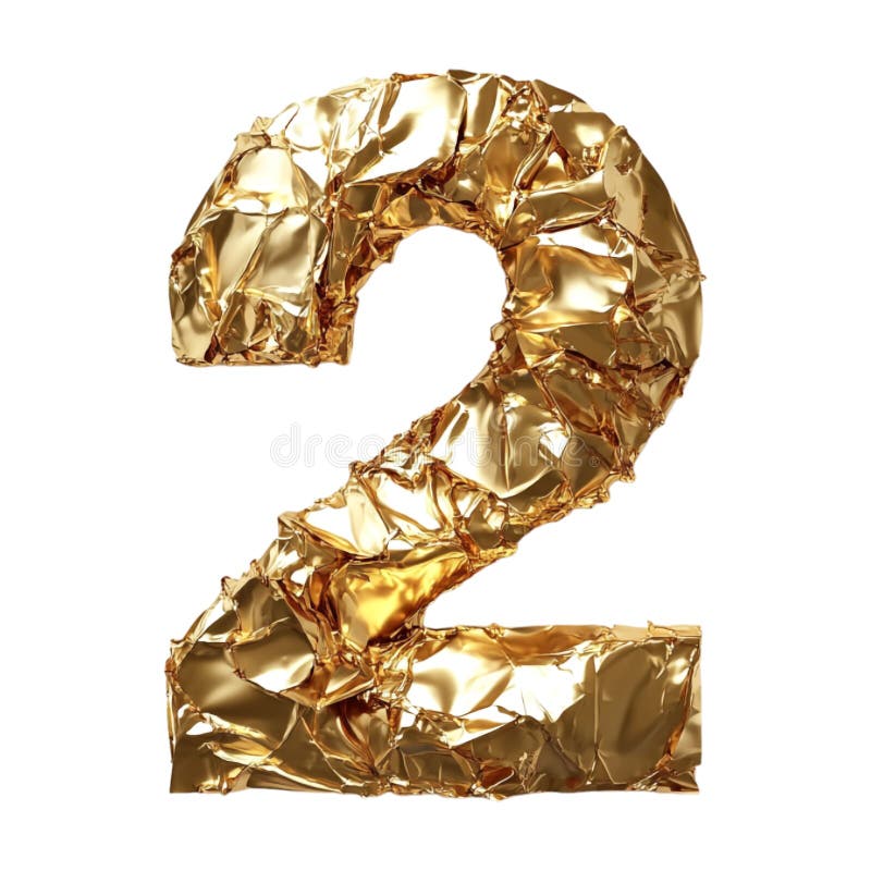 3D Rendering of a Alphabet Number 2 Made with Crumpled Gold Foil on ...
