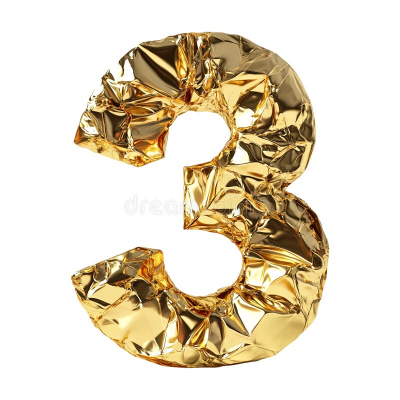 3D Rendering of a Alphabet Number 3 Made with Crumpled Gold Foil on ...