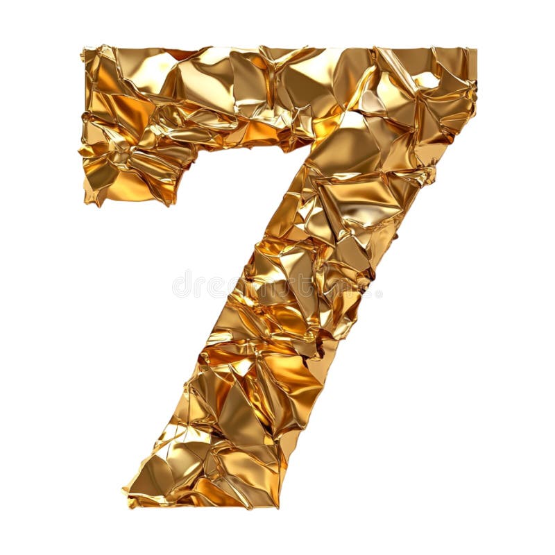 3D Rendering of a Alphabet Number 7 Made with Crumpled Gold Foil on ...