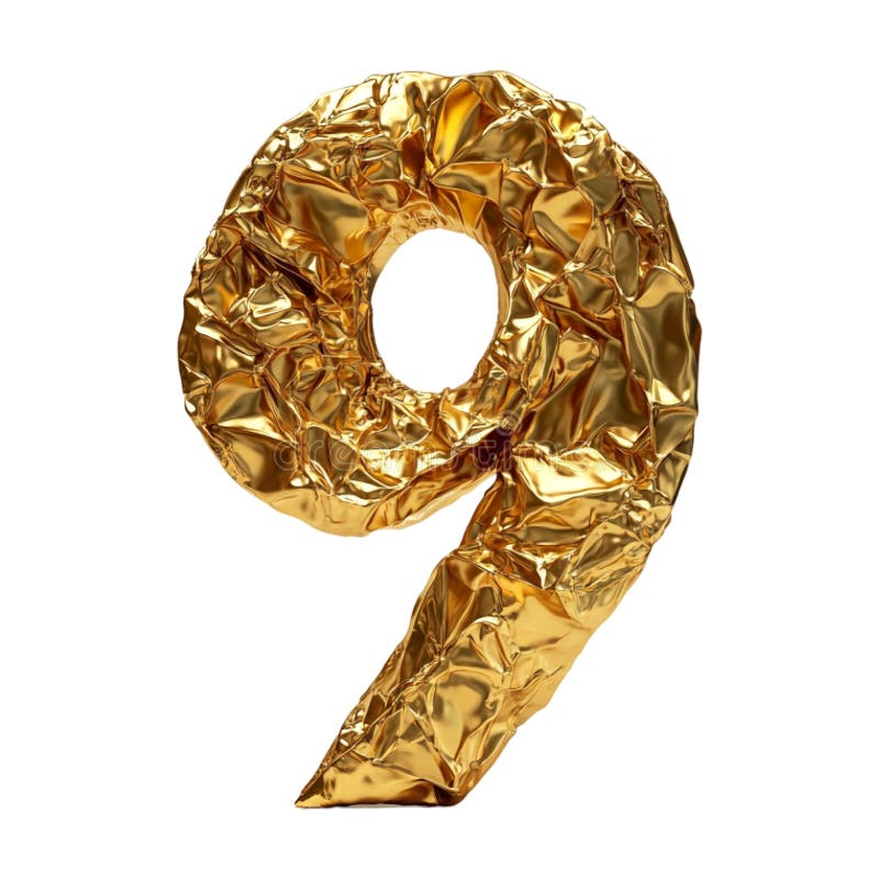 3D Rendering of a Alphabet Number 9 Made with Crumpled Gold Foil on ...