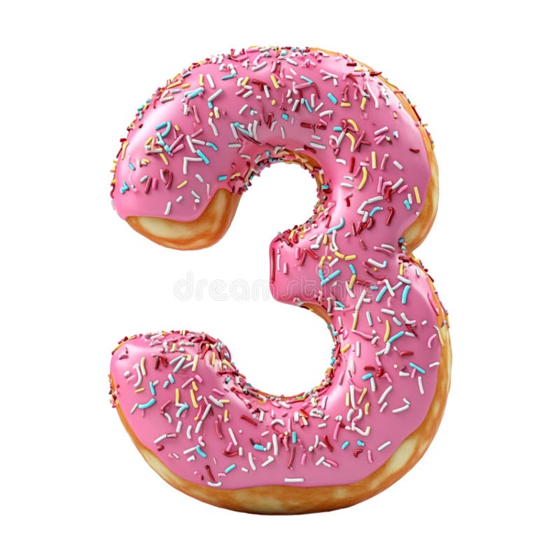 3D Rendering of a Alphabet Number 3 Made with Donut Cartoon on ...