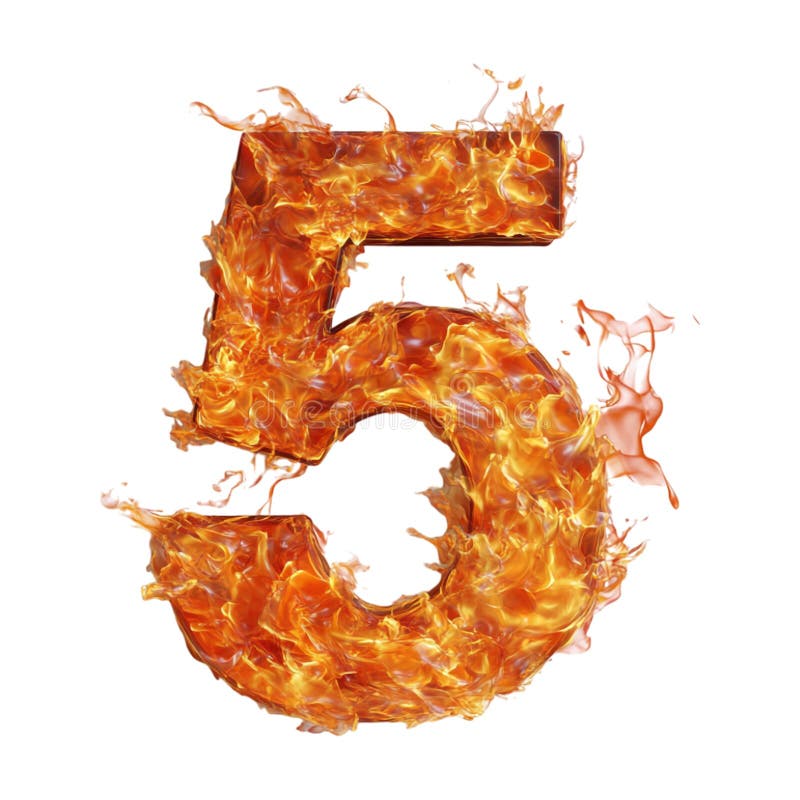 3D Rendering of a Alphabet Number 5 Made with Fire Flames on ...