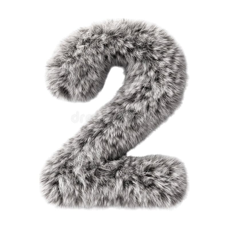 3D Rendering of a Alphabet Number 2 Made with Fur on Transparent ...
