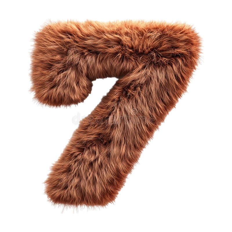 3D Rendering of a Alphabet Number 7 Made with Fur on Transparent ...