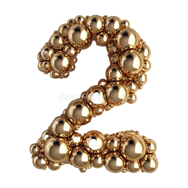 3D Rendering of a Alphabet Number 2 Made with Gold Balls on Transparent ...