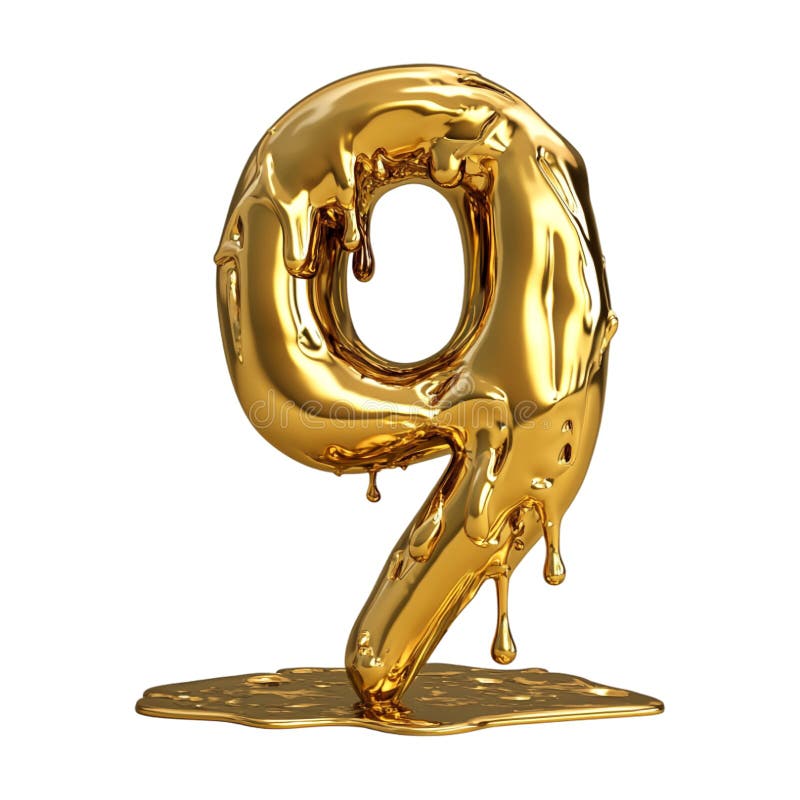 3D Rendering of a Alphabet Number 9 Made with Gold Melting on ...