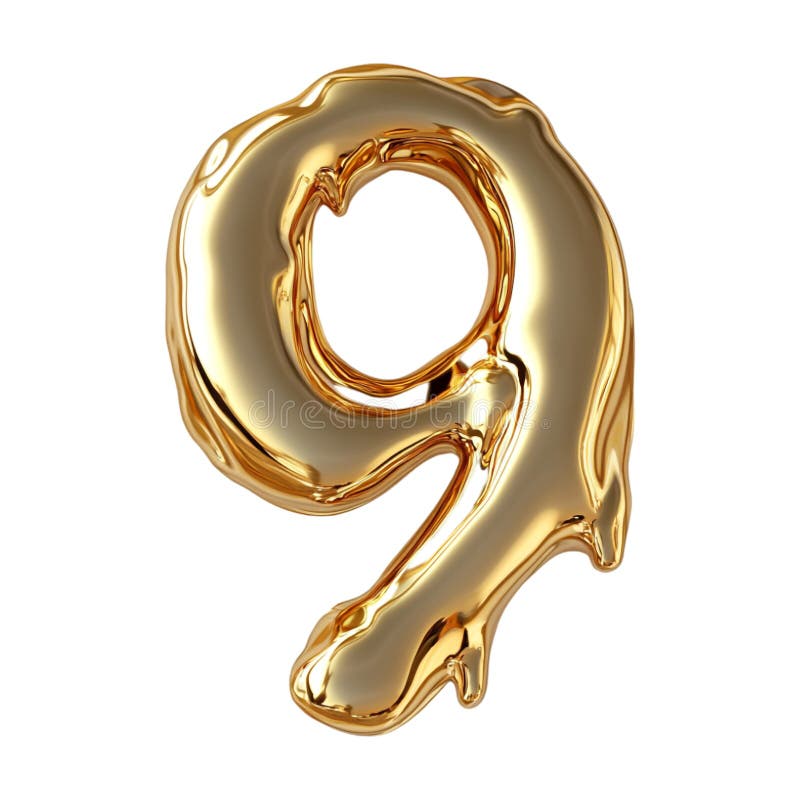 3D Rendering of a Alphabet Number 9 Made with Gold Melting on ...