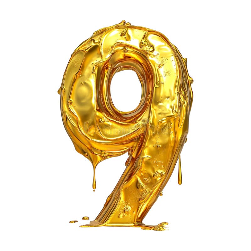 3D Rendering of a Alphabet Number 9 Made with Gold Melting on ...