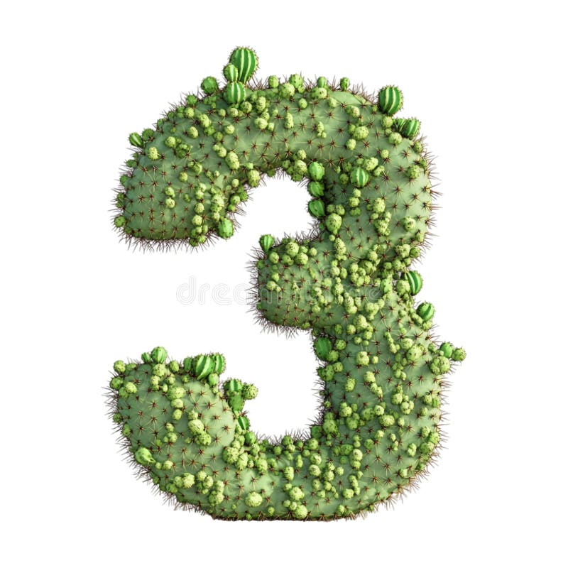 3D Rendering of a Alphabet Number 3 Made with Green Cactus on ...